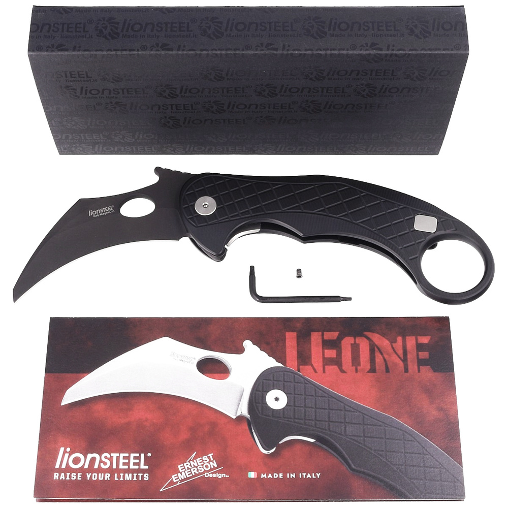 Nóż LionSteel L.E.One Karambit Black Aluminium, Chemical Black MagnaCut ...